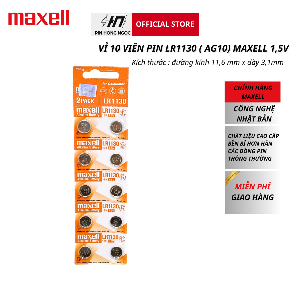 Vỉ 10 Viên Pin LR1130 ( LR54 , AG10 ) MAXELL 1,5V - Hàng chính hãng ...