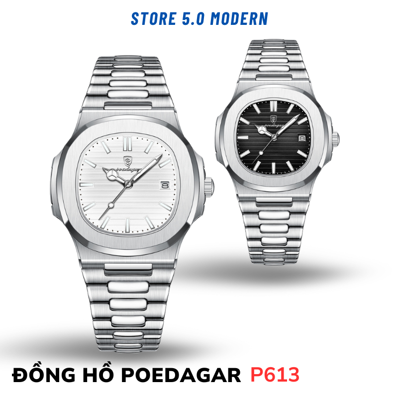 Đồng hồ nam Poedagar P613 chính hãng, Dây kim loại sang trọng, Có lịch ...