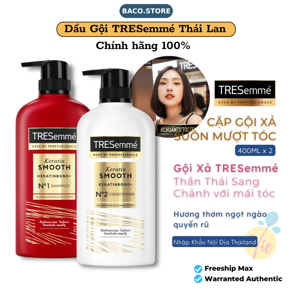 Combo Dầu Gội, Dầu Xả TRESEMME Keratin Smooth Thái Lan 370ml Dưỡng tóc khô xơ rối, Suôn Mượt ...