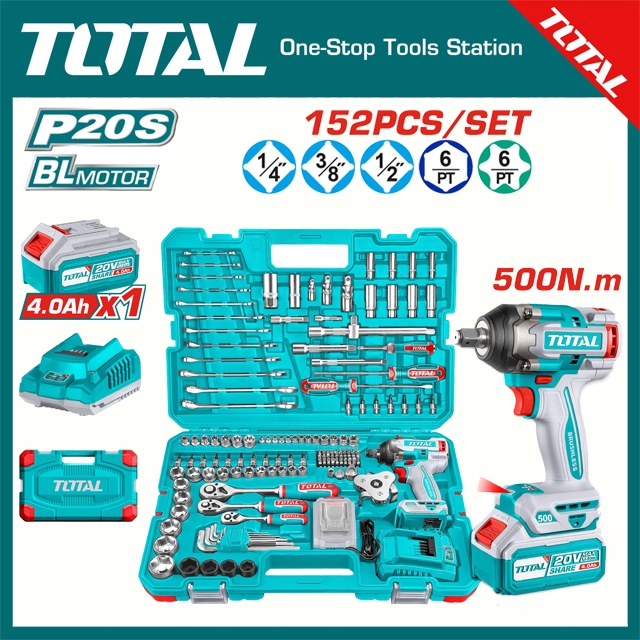 Bộ 152 dụng cụ sữa xe và máy siết buloong 500N/m không chổi than dùng pin 20V Total THKTHP31522 ...