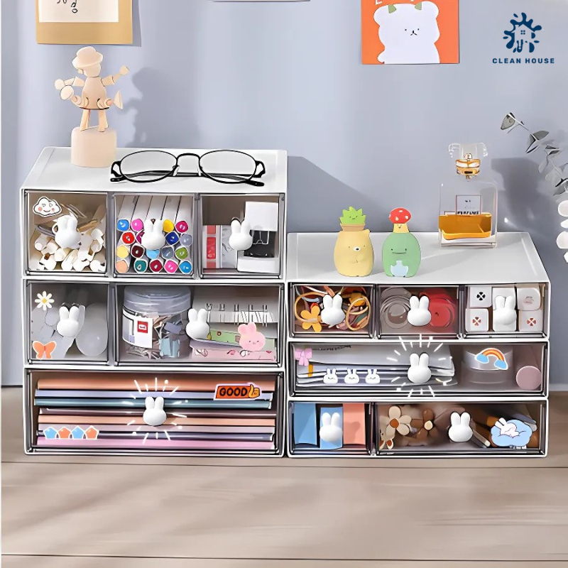 Kệ Mini Để Bàn Đa Năng Có Ngăn Kéo Trong Suốt Hình Thỏ, Kệ Decor Để Bàn ...