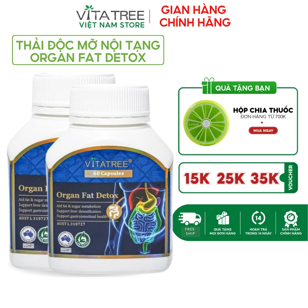 Combo 2 hộp Vitatree Organ Fat Detox hỗ trợ giảm cân thanh lọc cơ thể ...
