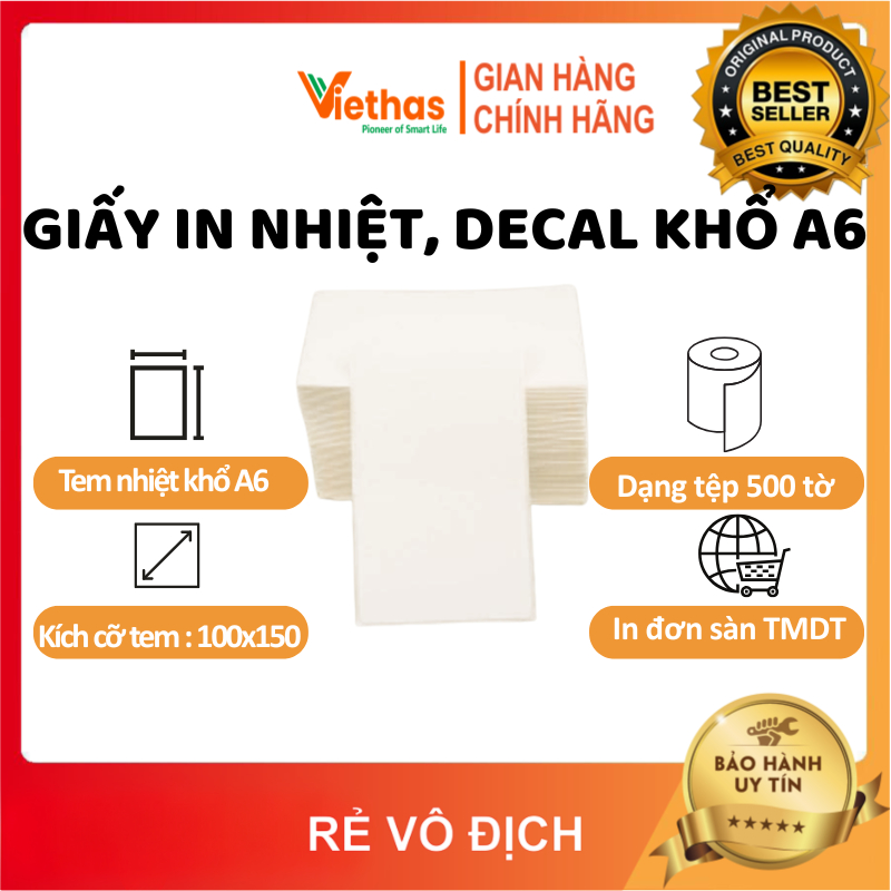 Giấy In Nhiệt, Decal Khổ A6 100x150 mm 500 tem TỰ DÍNH IN ĐƠN HÀNG TMĐT ...