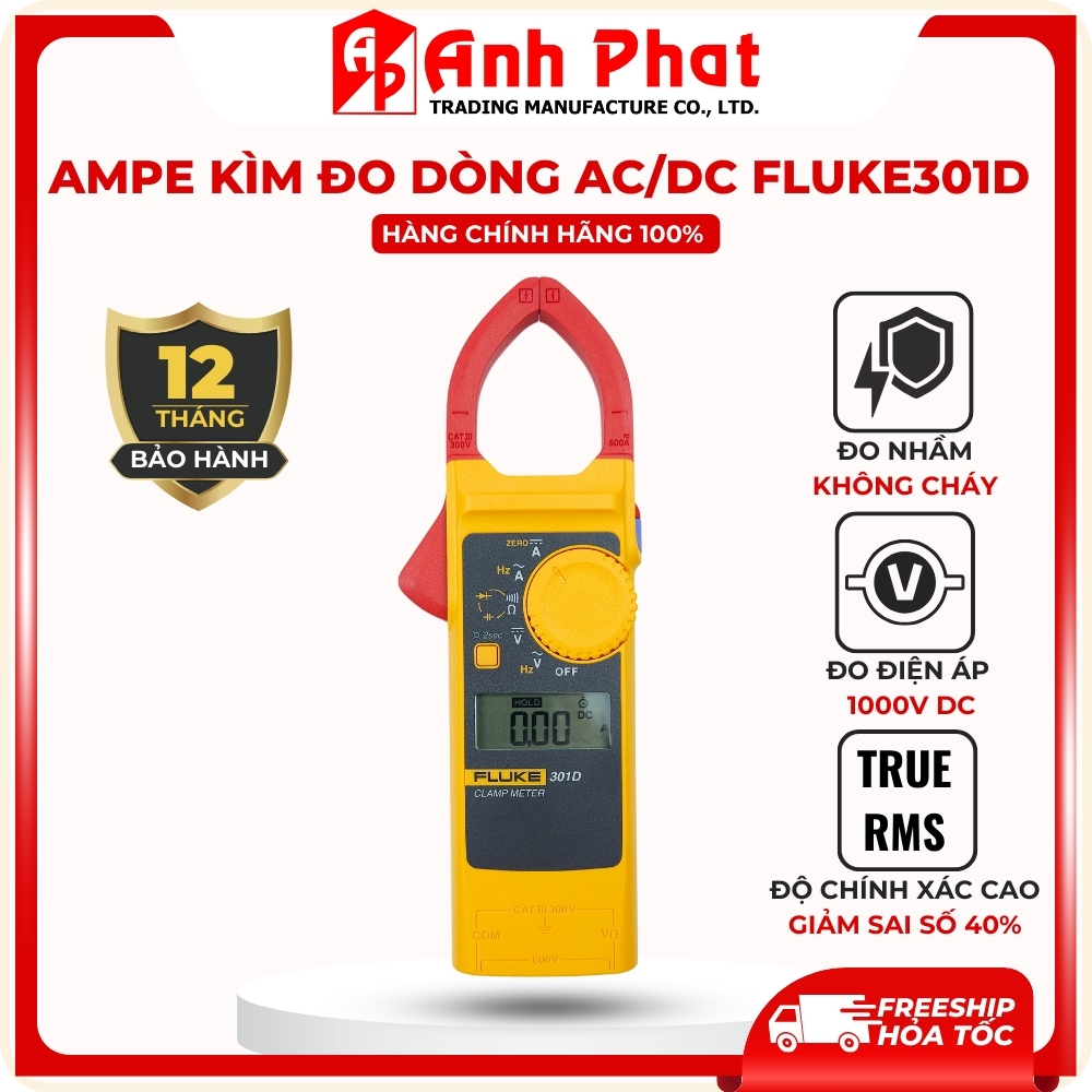 [ĐO AC&DC] Ampe Kìm Đo Điện Vạn Nắng FLUKE 301D Cao Cấp Bền Bỉ, Truerms Chính Xác - Anh Phát ...