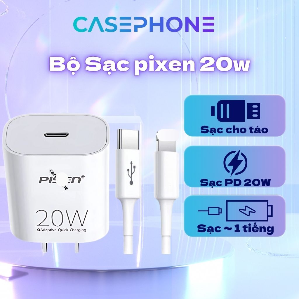Bộ cóc cáp sạc nhanh PD 20W Pixen C135 sạc siêu nhanh bảo vệ máy an ...