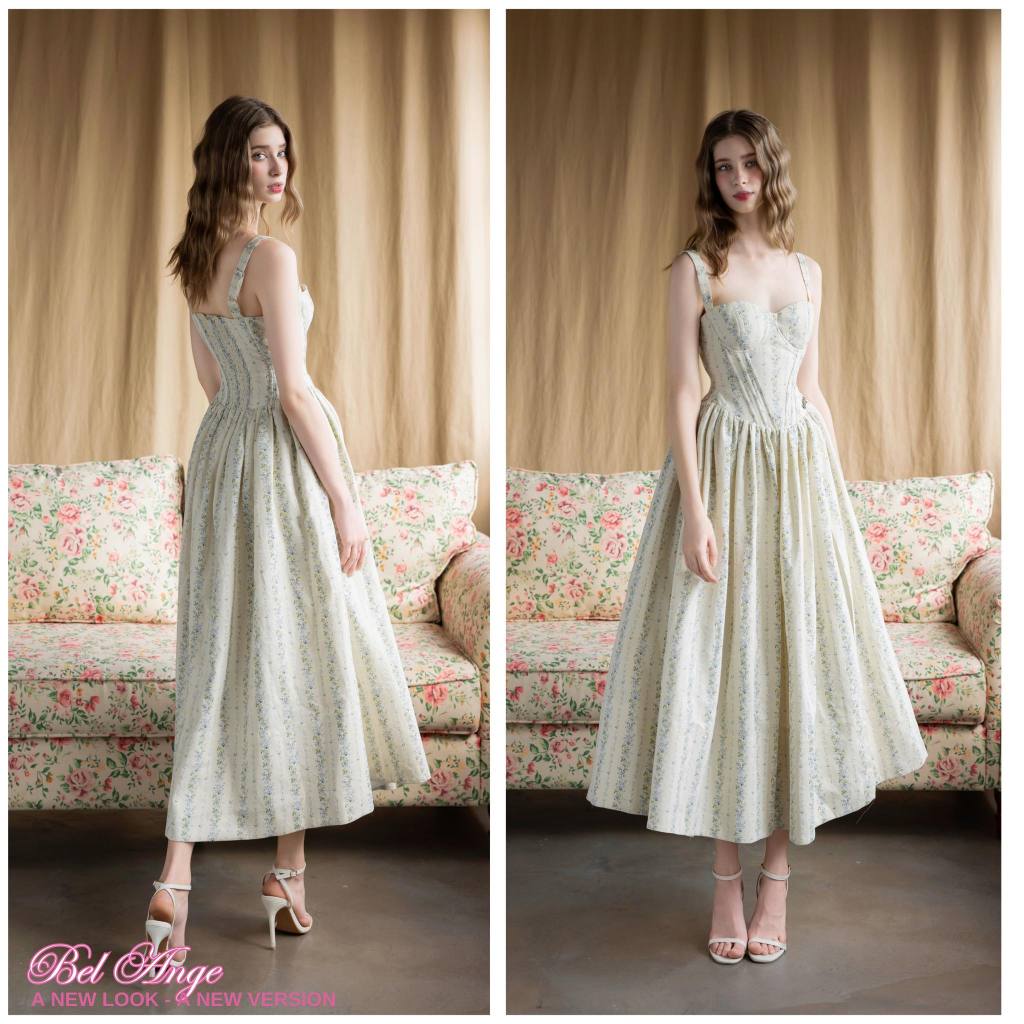 Bel Ange - Đầm hai dây xẻ tà in hoa màu baby blue Judy Midi Dress ...