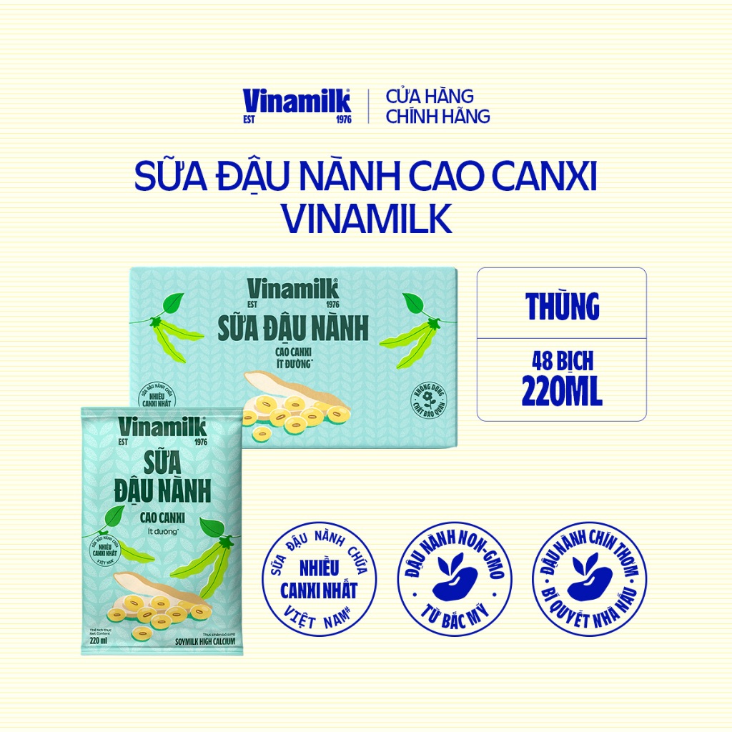 [CÓ THỂ NHẬN BB MỚI/CŨ] Thùng 48 bịch Sữa đậu nành cao canxi Vinamilk - bịch 220ml | Shopee Việt Nam