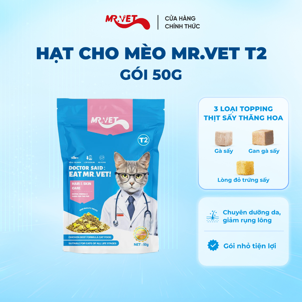 Thức Ăn Cho Mèo MRVET T2 Gói 50G Tăng Cường Omega 3 Chăm Da Dưỡng Lông Cho Mèo Mọi Lứa Tuổi ...