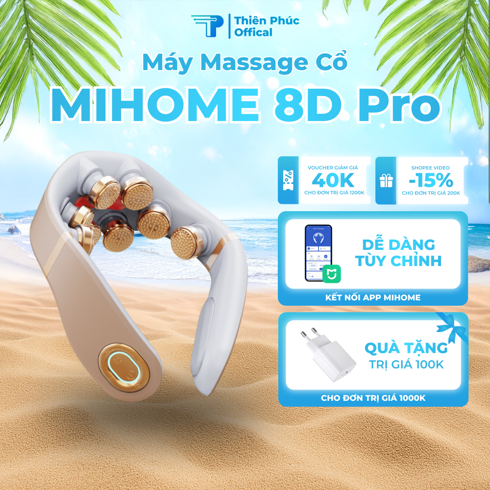 Máy massage cổ 8D Pro kết nối app, massage rung, xung kết hợp chườm ấm giúp giảm đau, giảm mệt ...