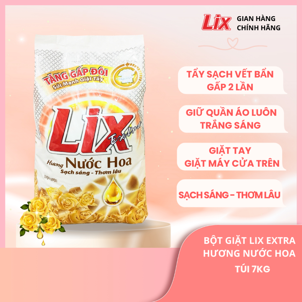 Bột giặt Lix Extra hương nước hoa 7kg EH070 tăng gấp đôi sức mạnh giặt ...