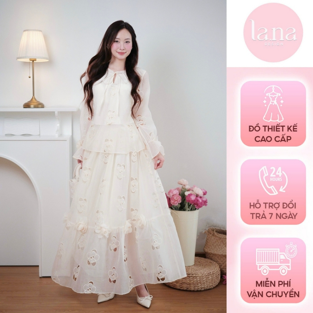 Set váy thiết kế cao cấp váy trắng be thiết kế La.na dài tay nữ tính ...