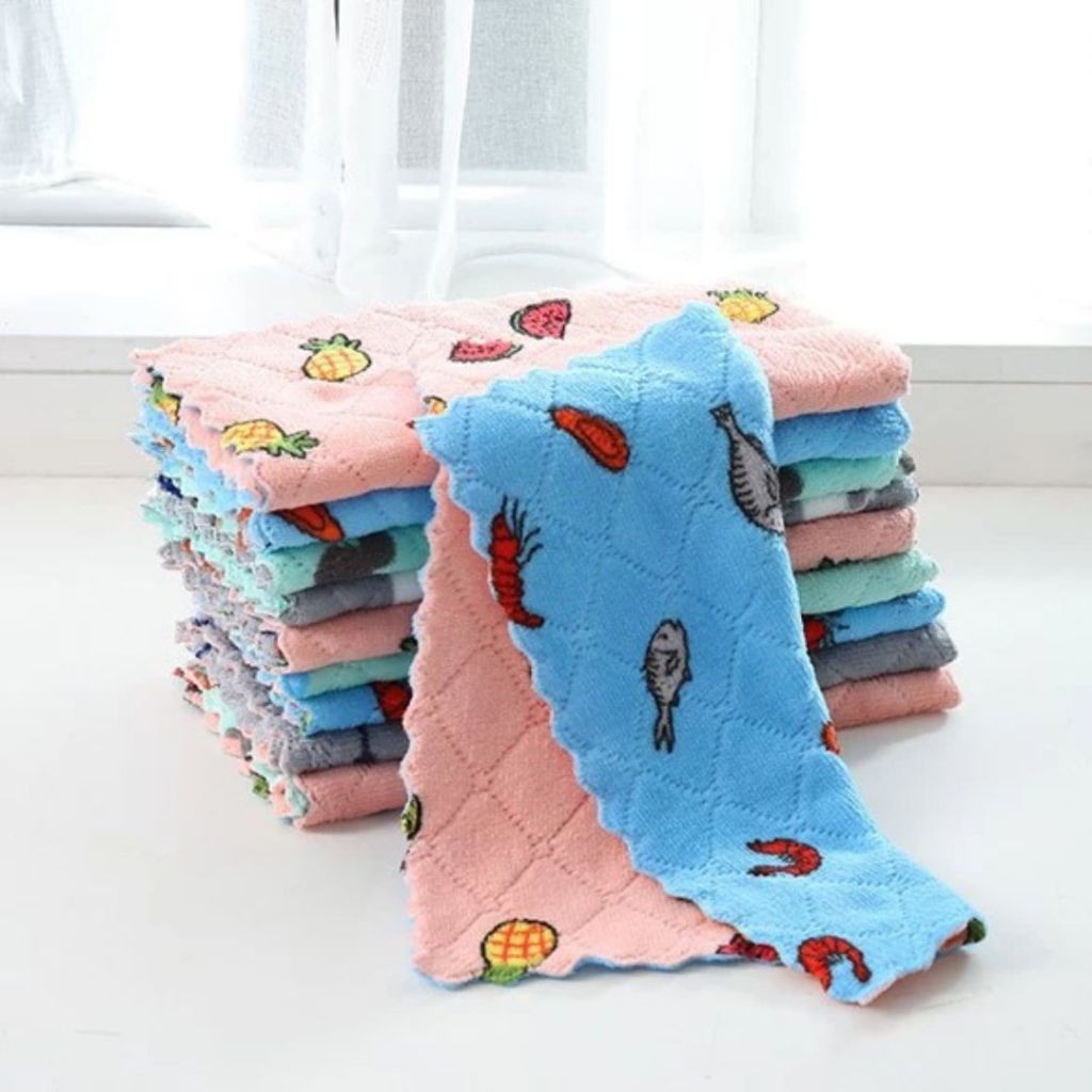 Set 3 khăn lau họa tiết kích thước 23x23cm Siêu Thấm 2 Mặt, Lau Tay ...