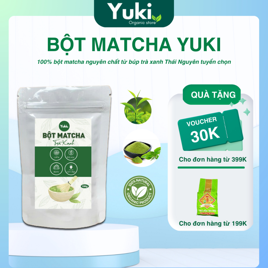 Bột matcha trà xanh Yuki nguyên chất 100%, đắp mặt, làm bánh, sản xuất ...
