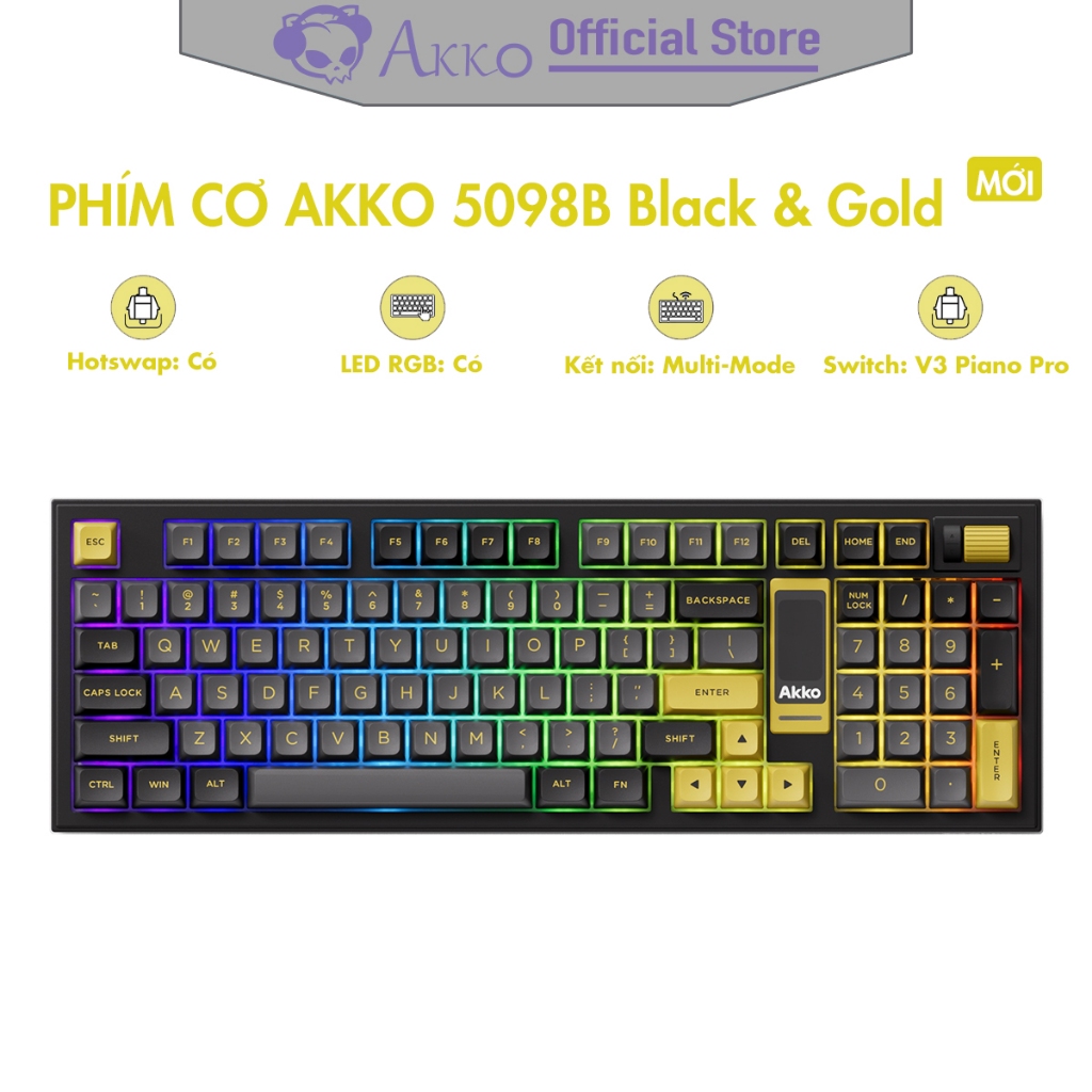 Bàn phím cơ AKKO 5098B Black & Gold [ Hotswap / RGB / Multi-Modes ...