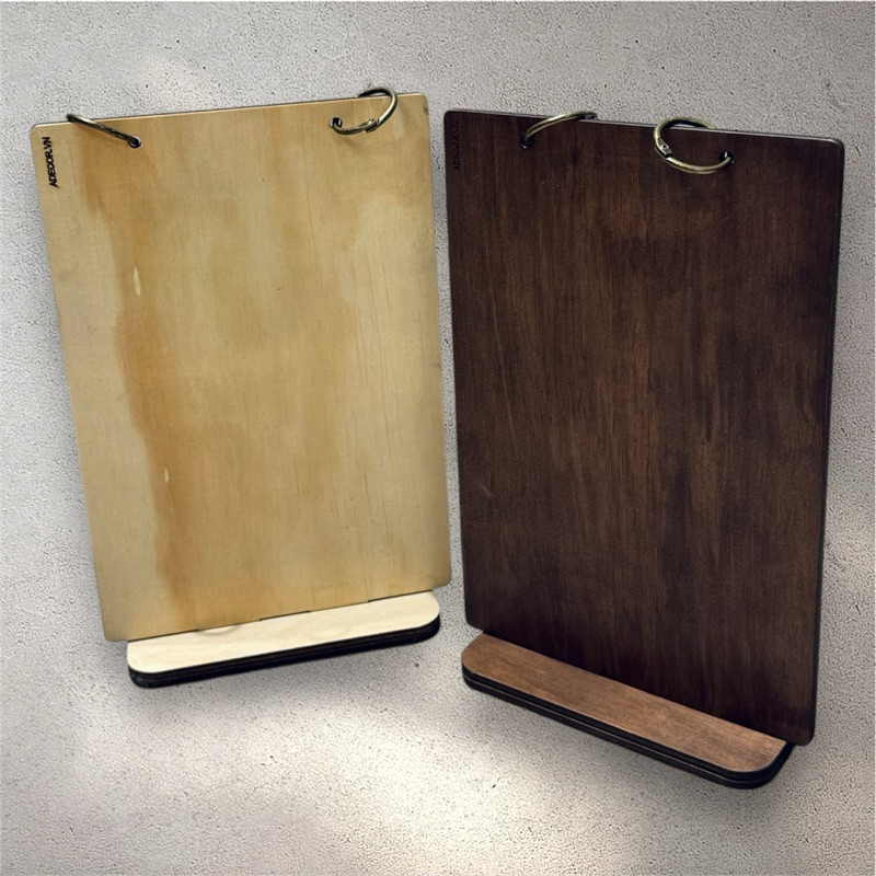 Menu gỗ size A4/A5 có khoen tròn kẹp được nhiều tờ cho Quán cafe, Nhà ...