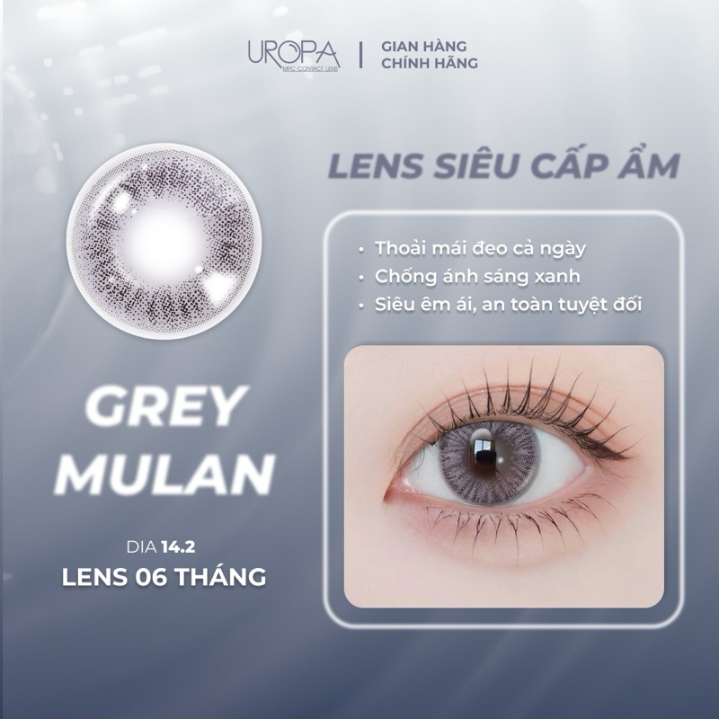 Lens siêu cấp ẩm UROPA Mulan Gray màu xám tây, kính áp tròng 6 tháng ...