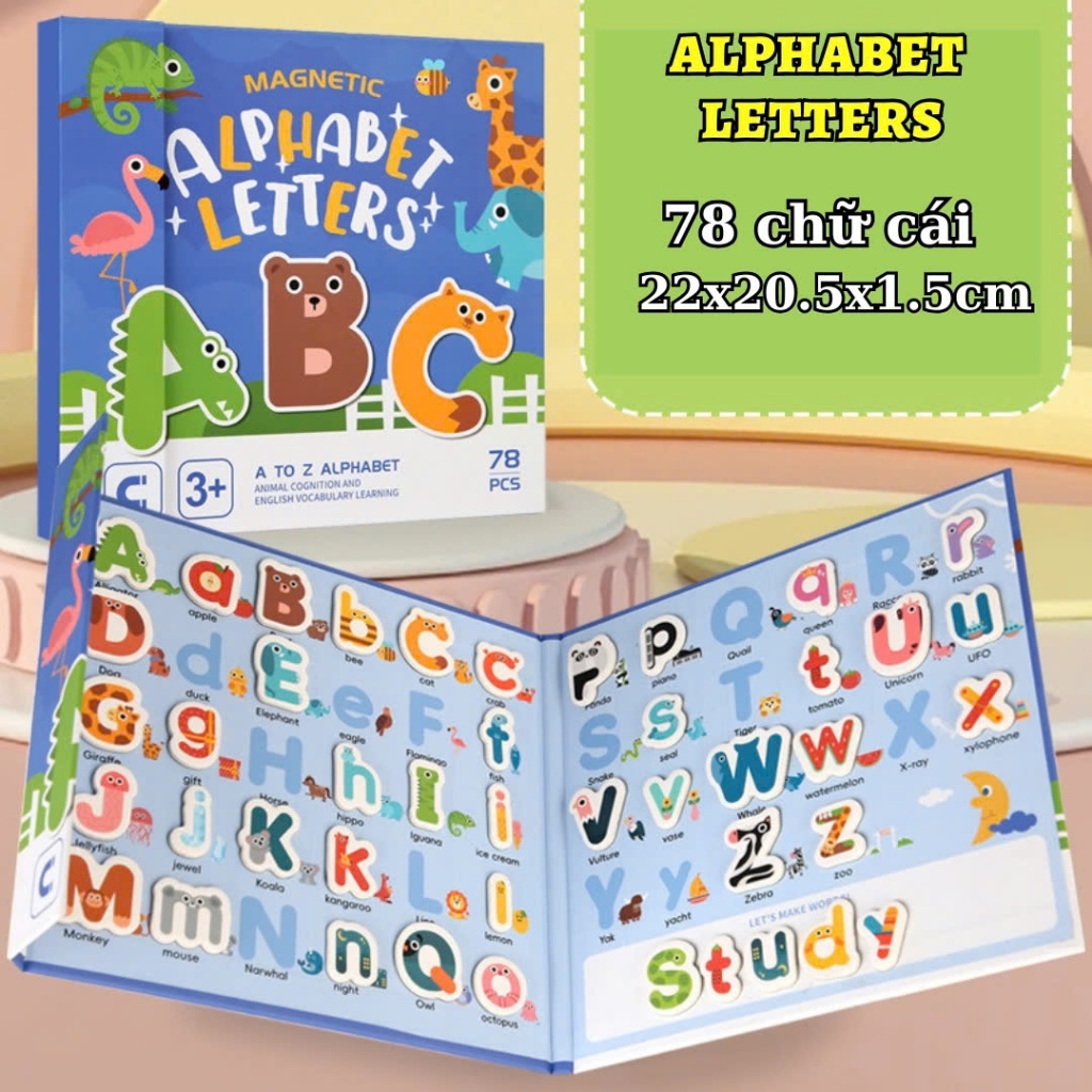 Sổ nam châm chữ cái, số Animal Alphabet Letter cho bé học số và chữ học toán có nam châm từ tính ...