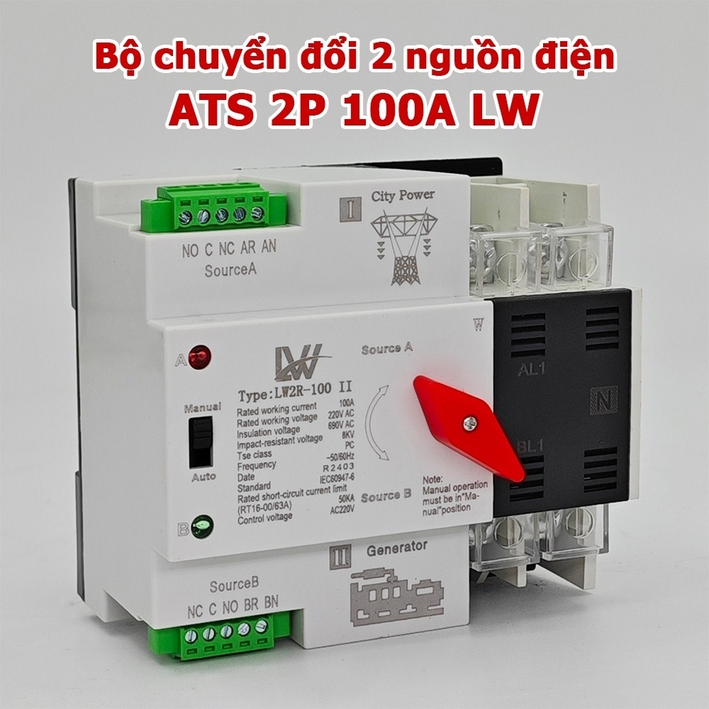 Bộ chuyển nguồn tự động ATS 100A 2P/3P/4P LW2R chuyển mạch nguồn điện ...