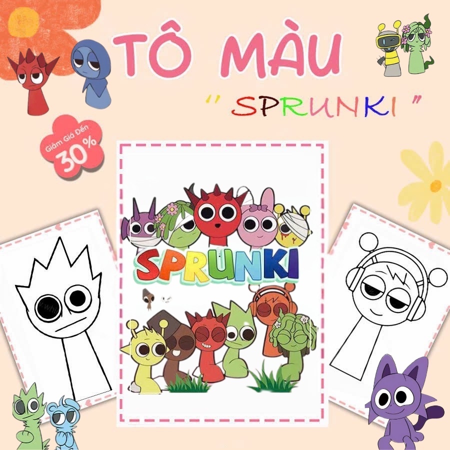 Sprunki 50 Tranh Tô Màu Sách Sprunki Đồ Chơi Mỹ Thuật Quà Tặng Cho Bé ...
