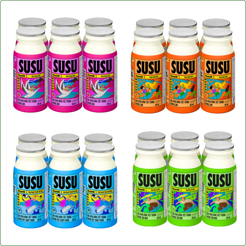 Combo 2 Lốc Sữa Chua Uống Susu 80ml Vị Dâu/ Cam/ Táo Nho/ Socola x 6 Lọ ...
