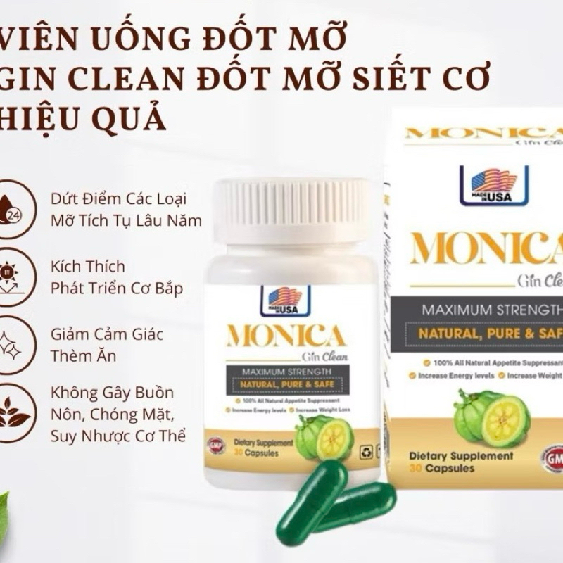 Viên Uống MONICA Gin Clean Đốt Mỡ, Siết Cơ,Giảm Mỡ Bụng, Săn Chắc Cơ Bắp - Hộp 30 viên | Shopee ...