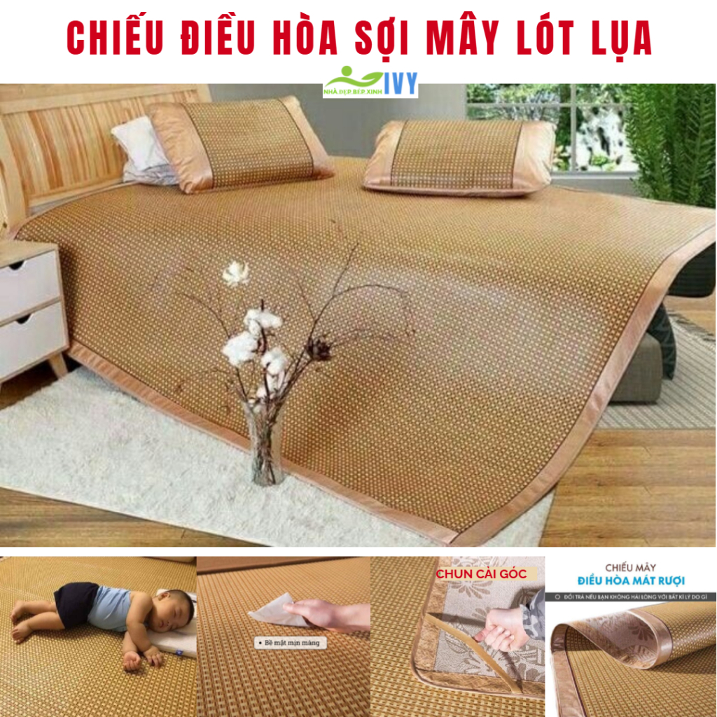 Chiếu Điều Hoà Sợi Mây Lót Lụa Cao Cấp Chiếu Có Chun Cài Góc Cao cấp ...