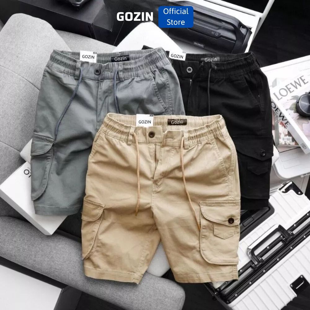 Quần short nam GOZIN vải kaki xuất xịn, ống ngắn trên đùi vải co giãn 2 ...