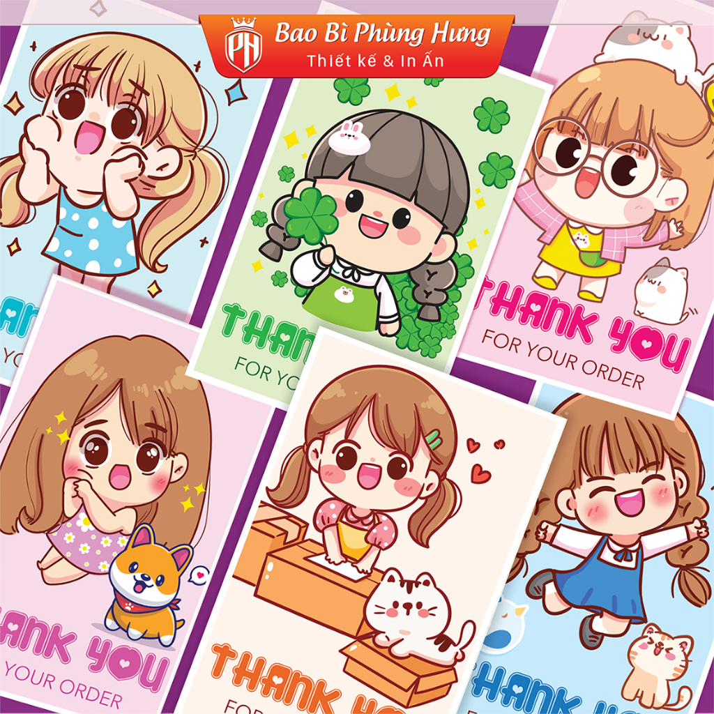100 tấm Card cảm ơn - Thank you - Chibi cute - mẫu mới nhất 2024- in 2 ...