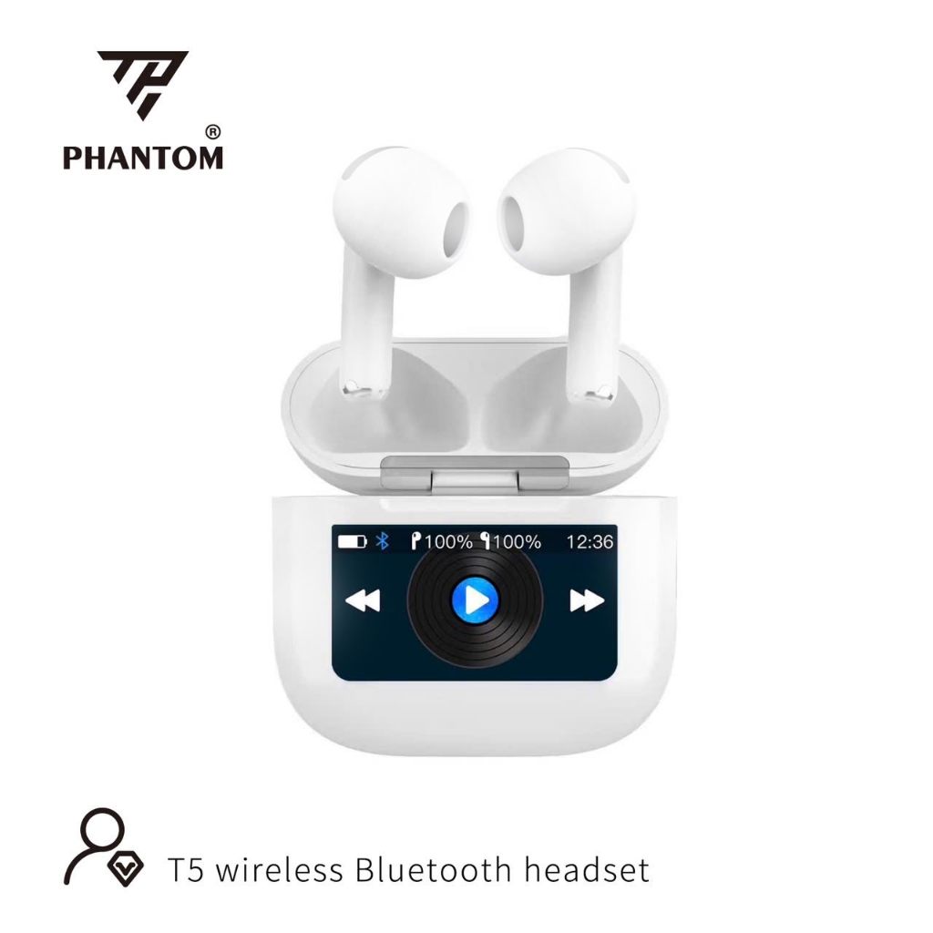 Tai nghe Bluetooth TWS PHANTOM T5 V5.4, pin 5H, chống ồn ANC, màn hình ...