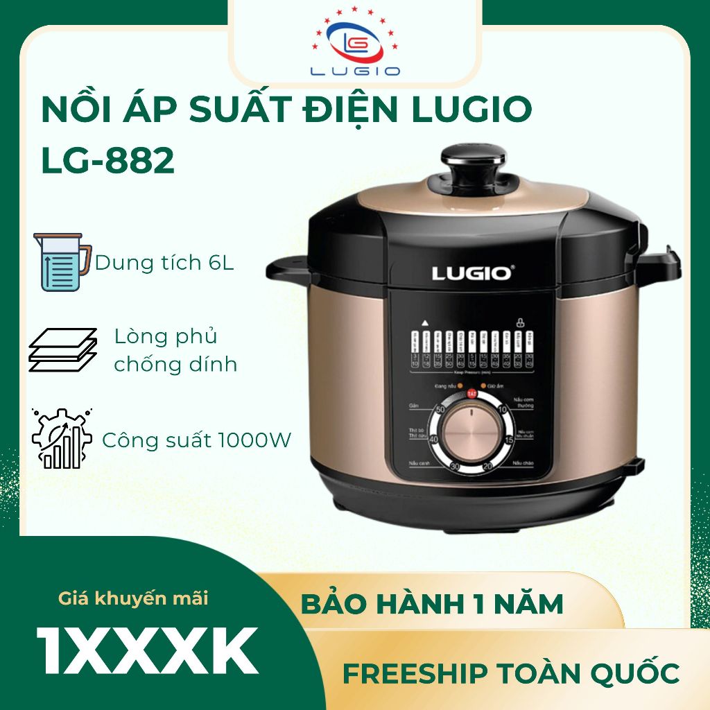 Nồi áp suất điện LUGIO Model LG-882 dung tích 6L nồi hầm thức ăn đa năng bảo hành 1 năm | Shopee ...