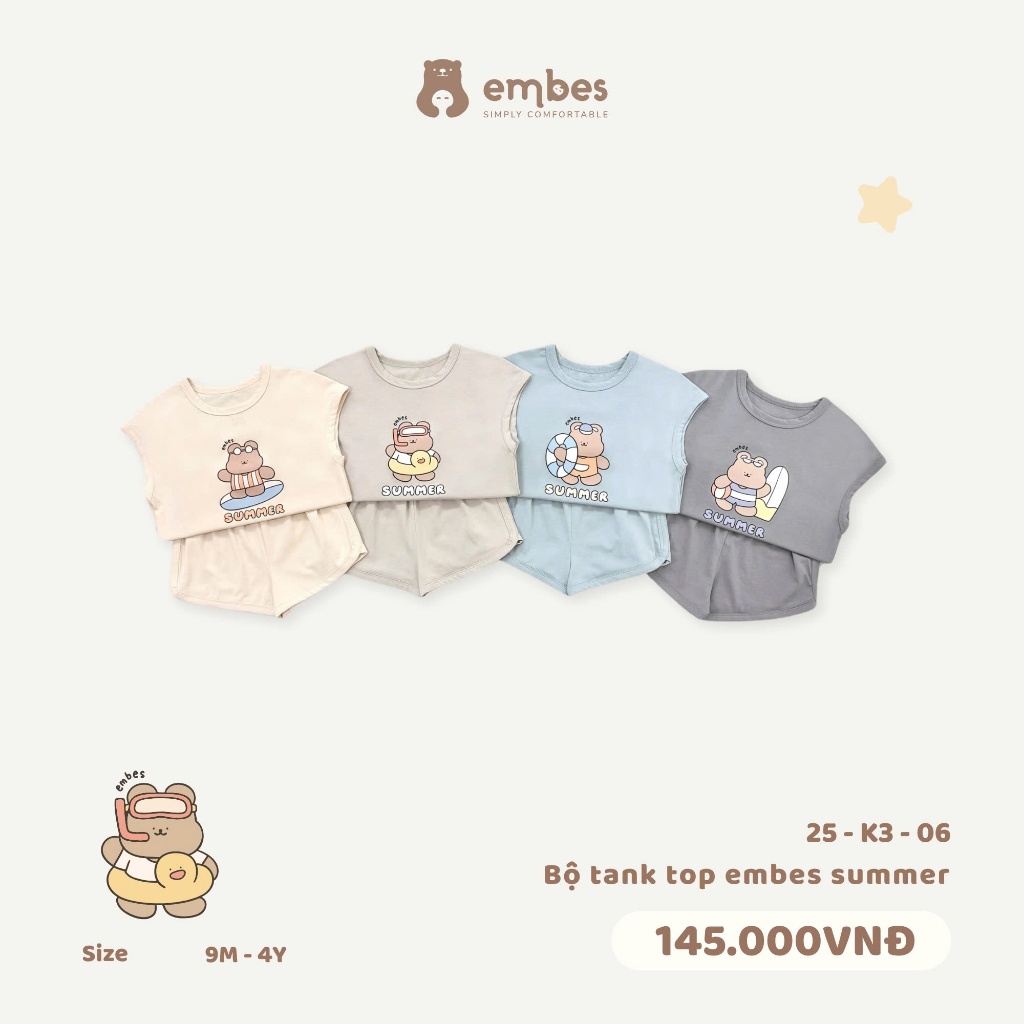 Bộ Hè Cho Bé Trai Embes, Bộ Tank Top In Hình Embes Summer Chất Cotton ...