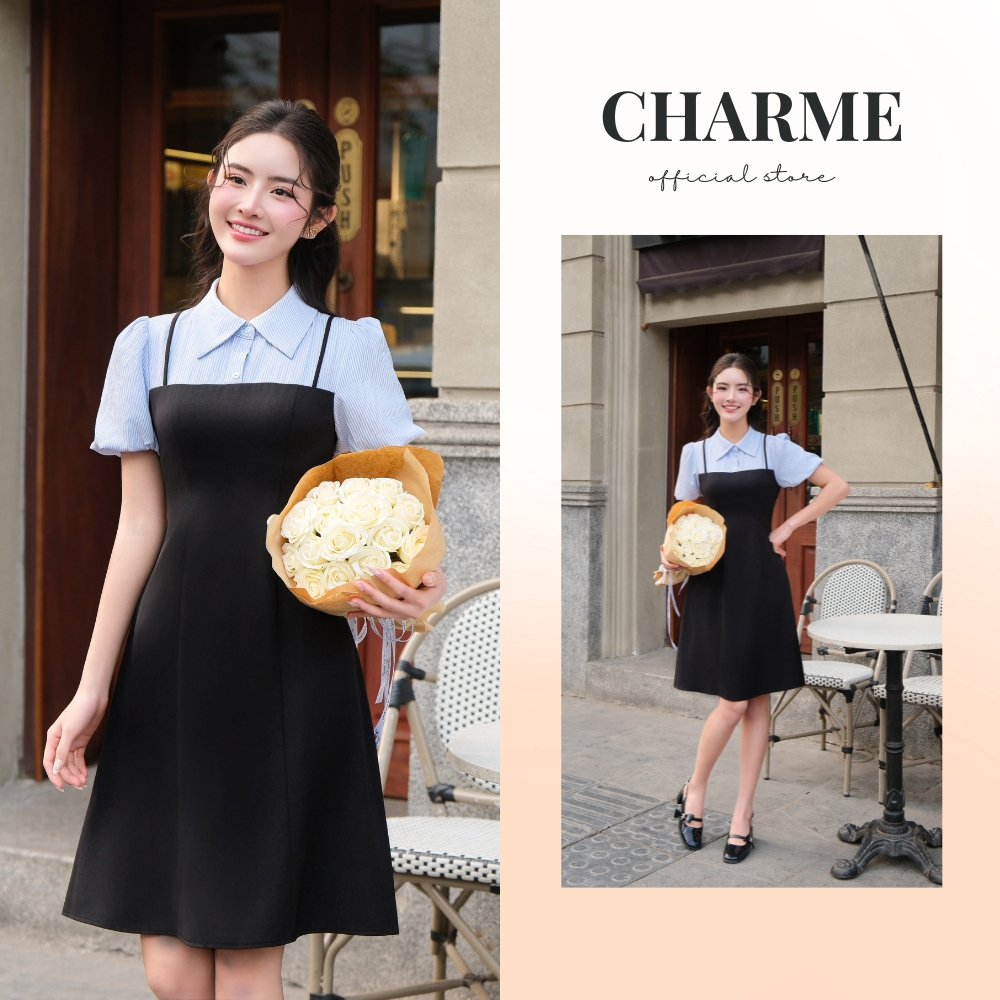[NA - Mã CHARV1504 GIẢM 50K] Đầm công sở phối sơ mi tay bồng midi váy thiết kế Charme Store ...