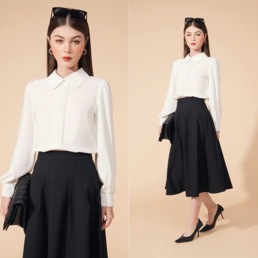 ÁO SƠMI NẸP CỔ TARA MIKI MÀU TRẮNG | Shopee Việt Nam