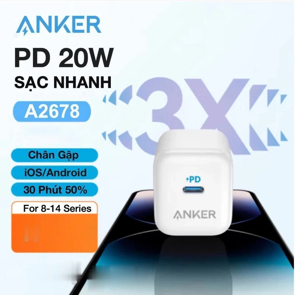 Củ sạc Anker 312 A2678 PD 20W Chân gập nhỏ gọn BH 12 tháng | Shopee ...
