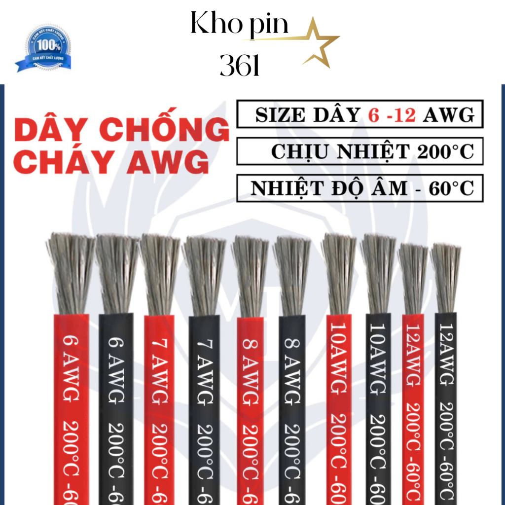 Dây điện 6 AWG 7 AWG 8 AWG 10 AWG 12 AWG vỏ silicon chống cháy chịu ...