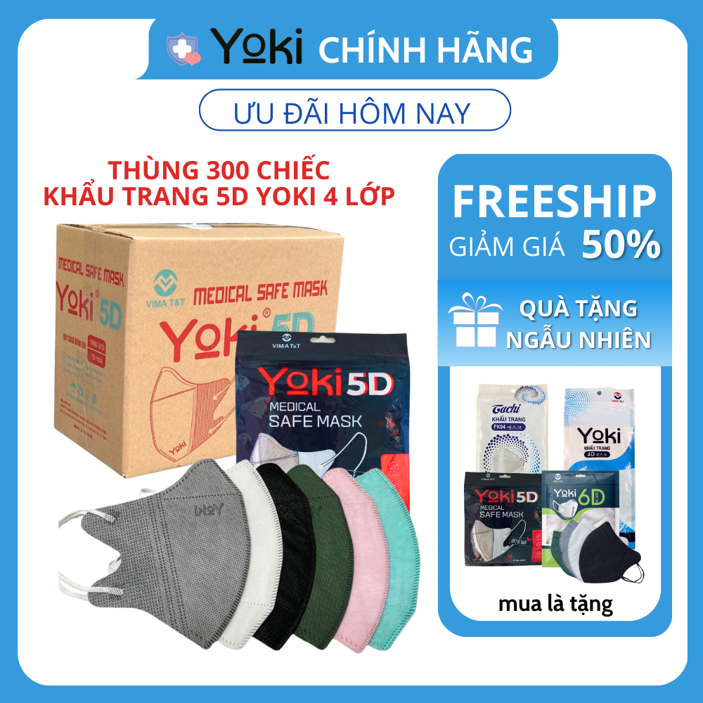[Thùng 300Cái] Khẩu trang 5D Yoki 4 lớp kháng khuẩn chống nắng ngăn ...