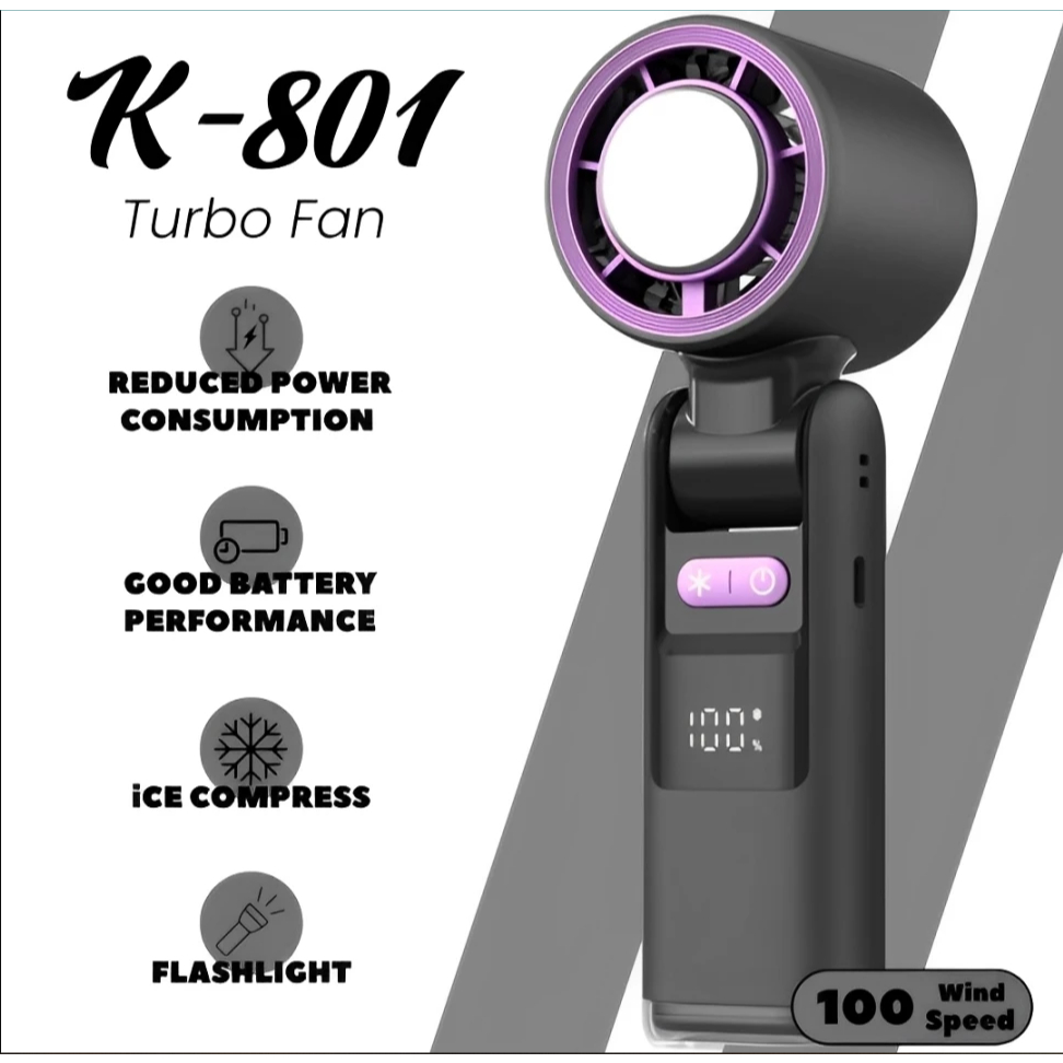 Quạt Turbo K801 4000mAh Quạt tuabin làm mát siêu tốc Quạt thông gió Màn hình LED thông minh có ...