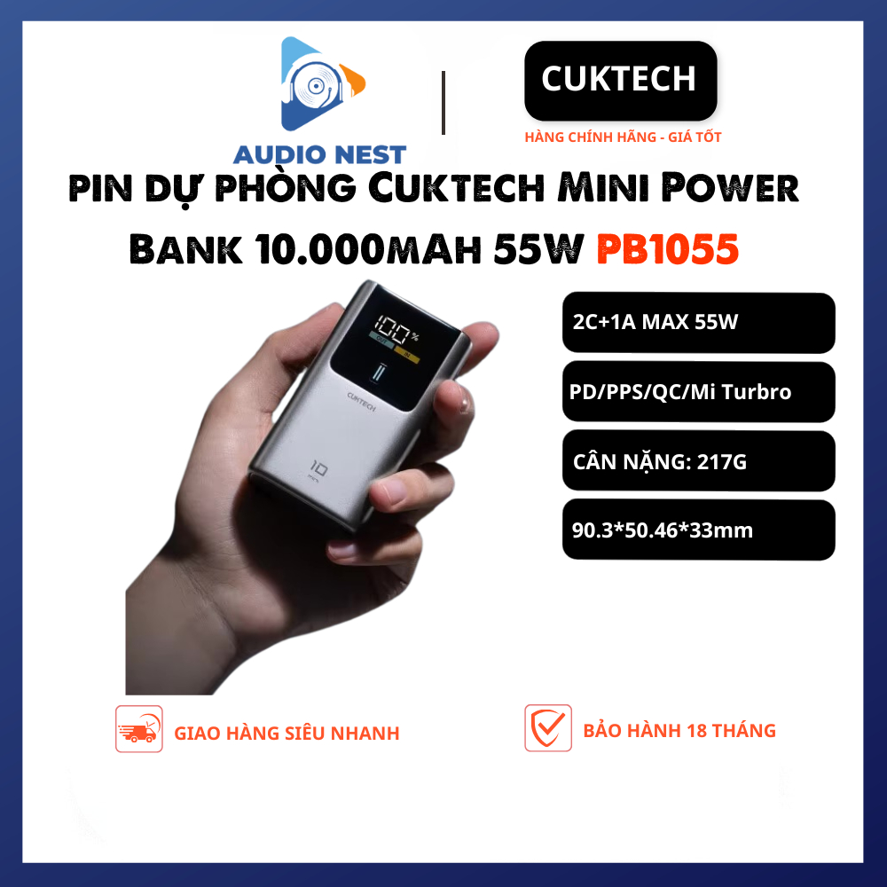 Pin Dự Phòng Cuktech PB1055 Mini Power Bank 10.000mAh 55W PD/PPS/QC/Mi Turbro - Bảo Hành 18 ...