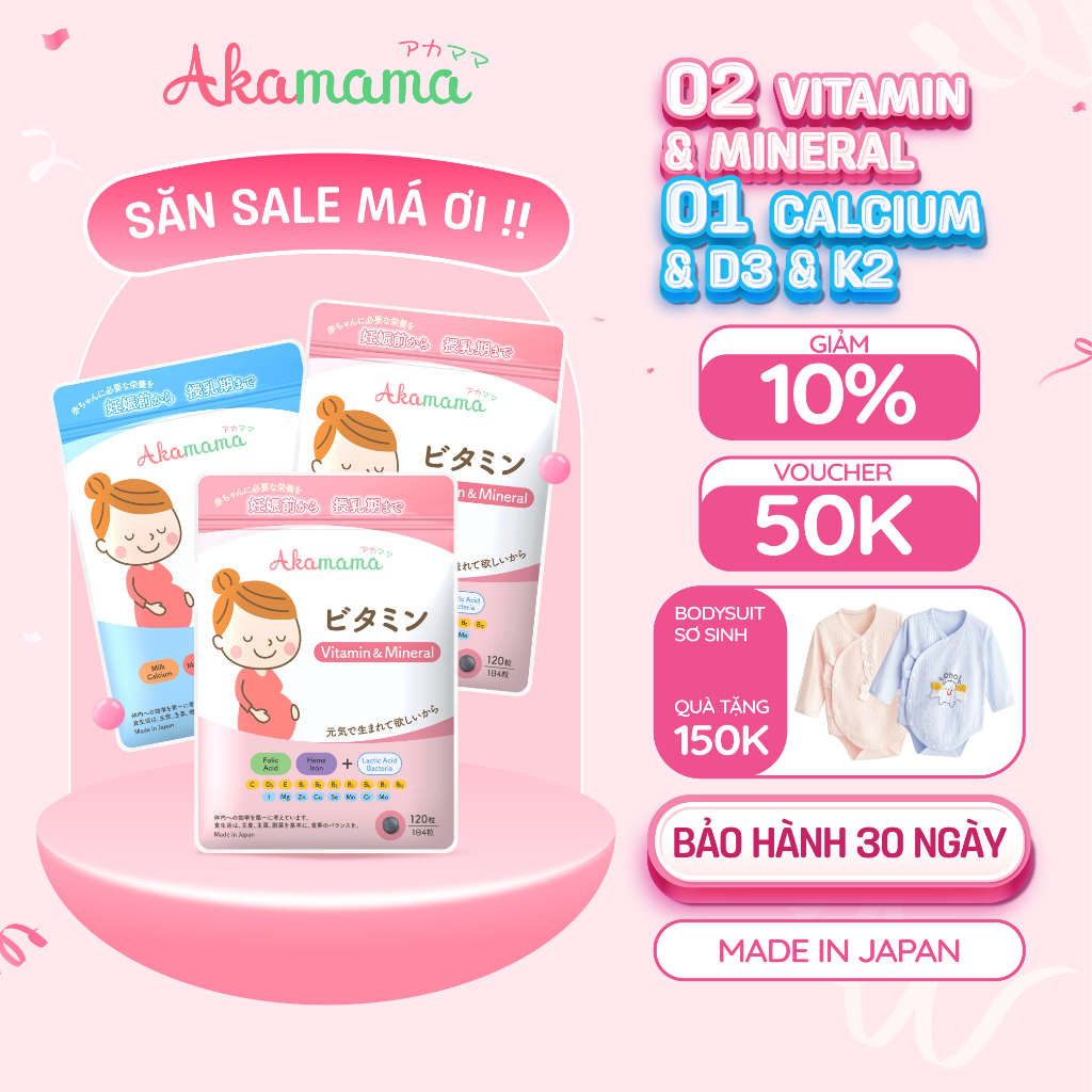 [QUÀ 150K] COMBO 2 SẮT & VITAMIN + 1 CANXI cho bà bầu Akamama, Nhật Bản ...