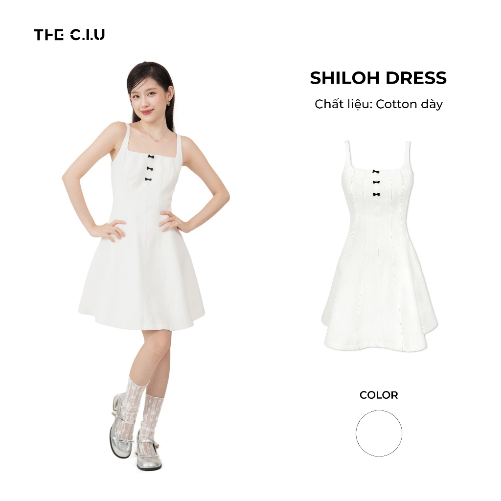 Đầm ngắn dáng xòe hai dây bản to phối nơ nhí THE C.I.U - Shiloh Dress - MN04 | Shopee Việt Nam