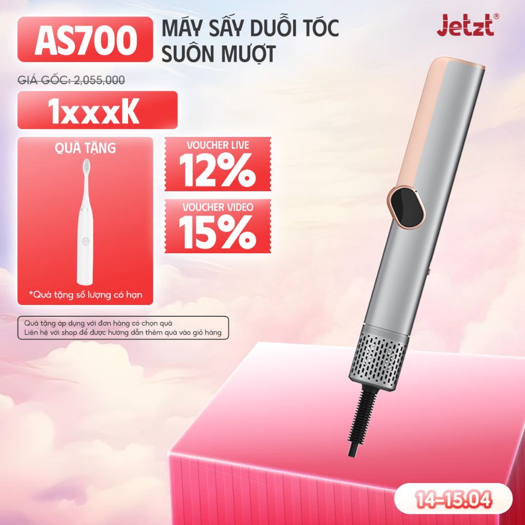 Máy sấy duỗi tóc suôn mượt Jetzt AS700, 4 mức độ nhiệt, tạo kiểu dễ ...