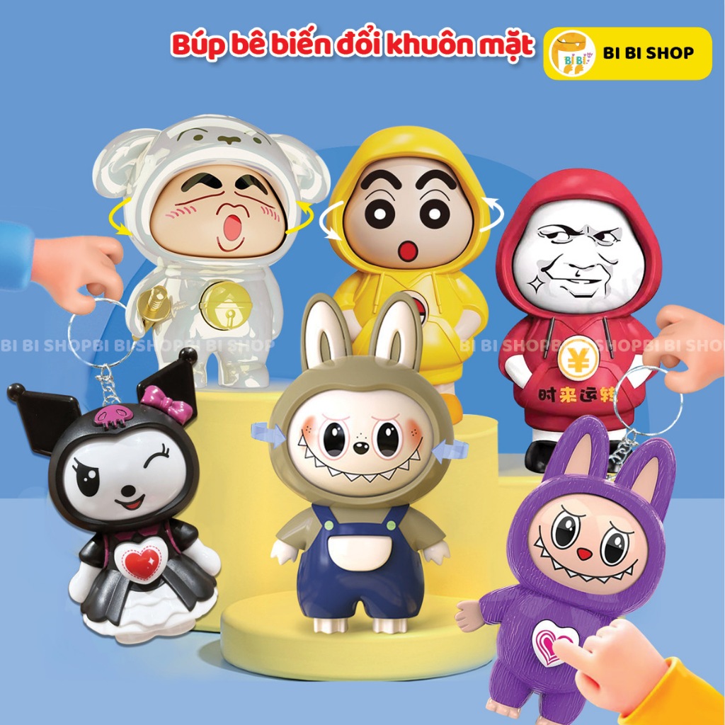 Móc khóa xoay mặt Na tra, labubu,kuromi, capybara, melody, shin lật mặt ...