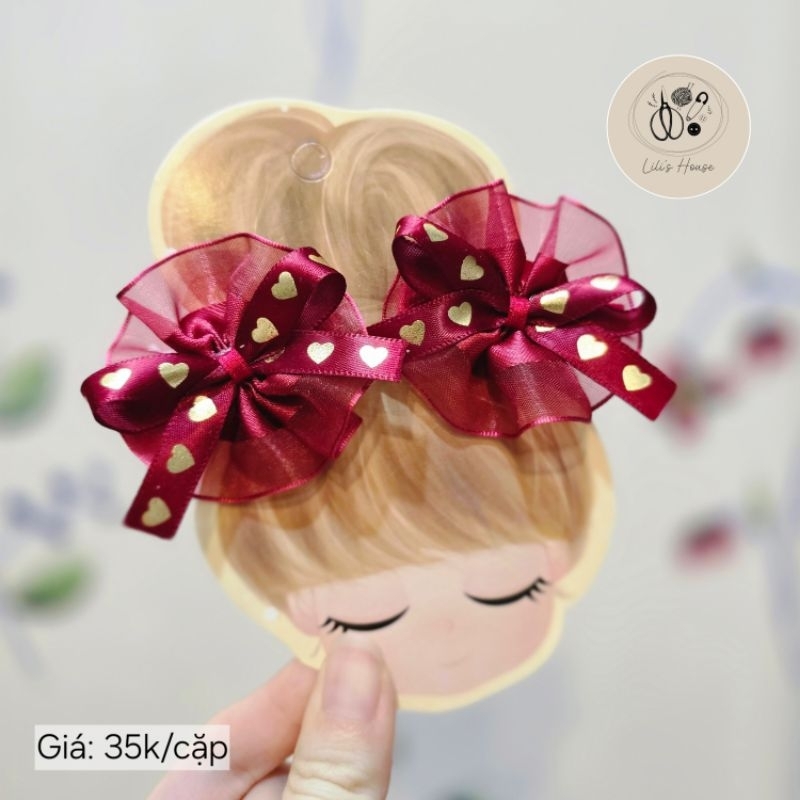 Cặp Kẹp tròn phối nơ tim đỏ (sp thiết kế by Lili) | Shopee Việt Nam