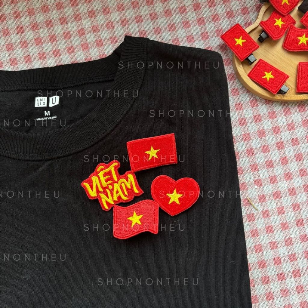 (HÀNG SẴN) Huy hiệu ghim cài cờ đỏ sao vàng, huy hiệu thêu cài áo/mũ/túi, mừng ngày giải phóng ...