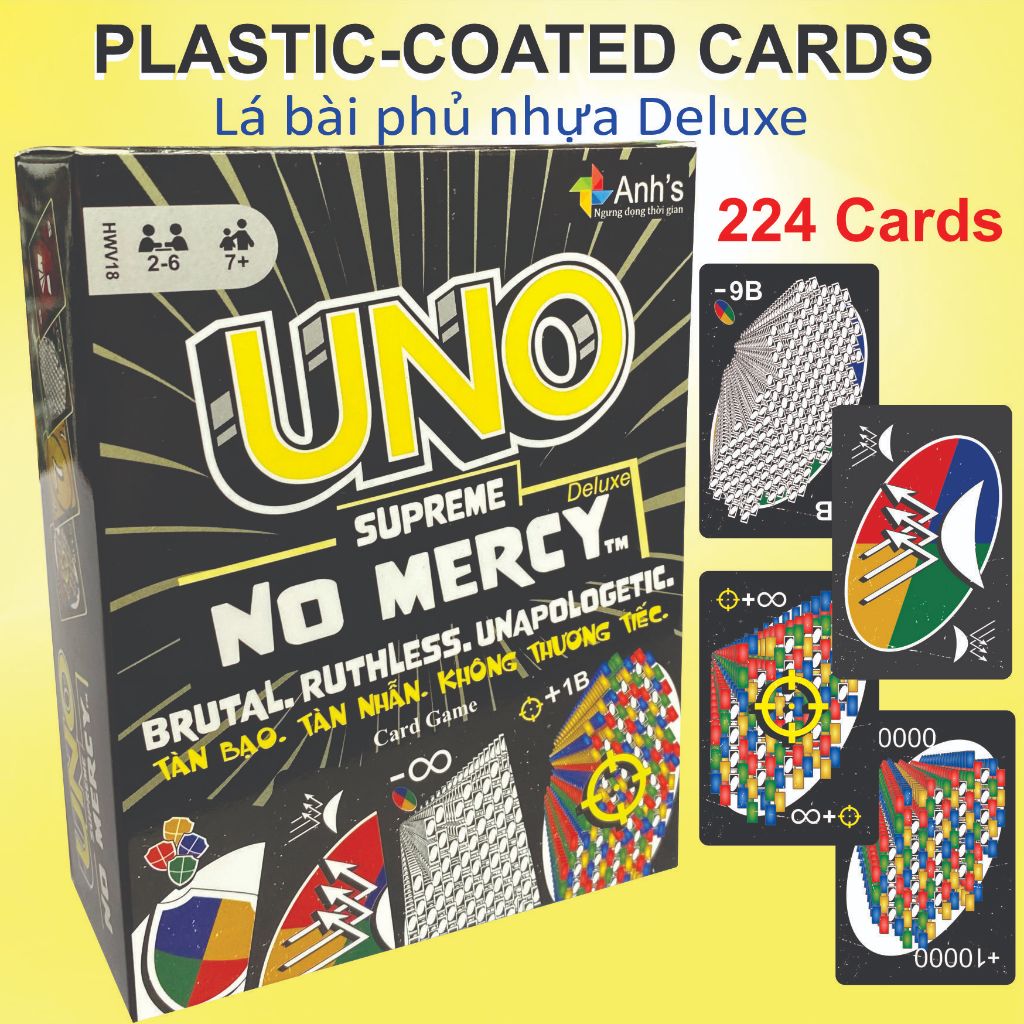 Uno Supreme No Mercy tối thượng 224 lá/ Classic 168 lá phủ nhựa ...