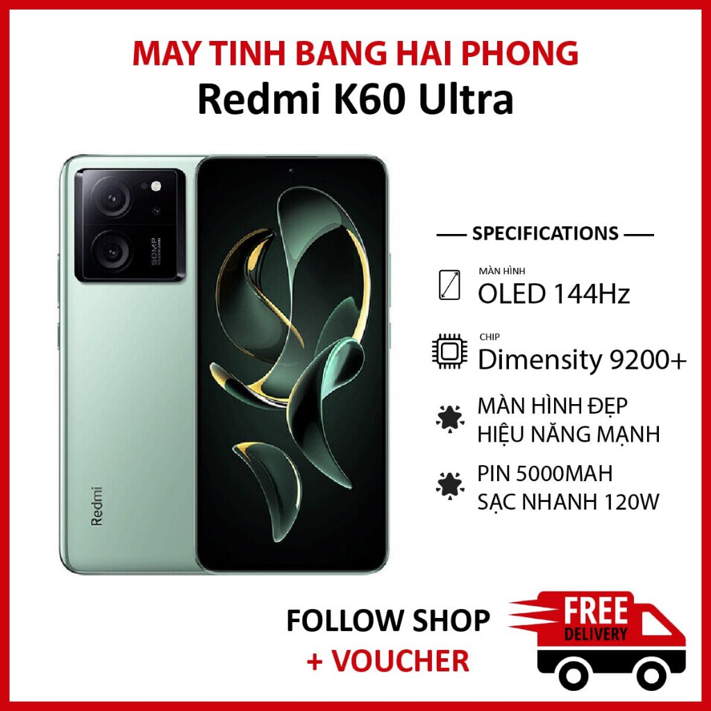 Điện thoại Xiaomi Redmi K60 Ultra RAM 16/256GB chip Dimensity 9200+ màn OLED 144Hz pin 5000 mAh ...