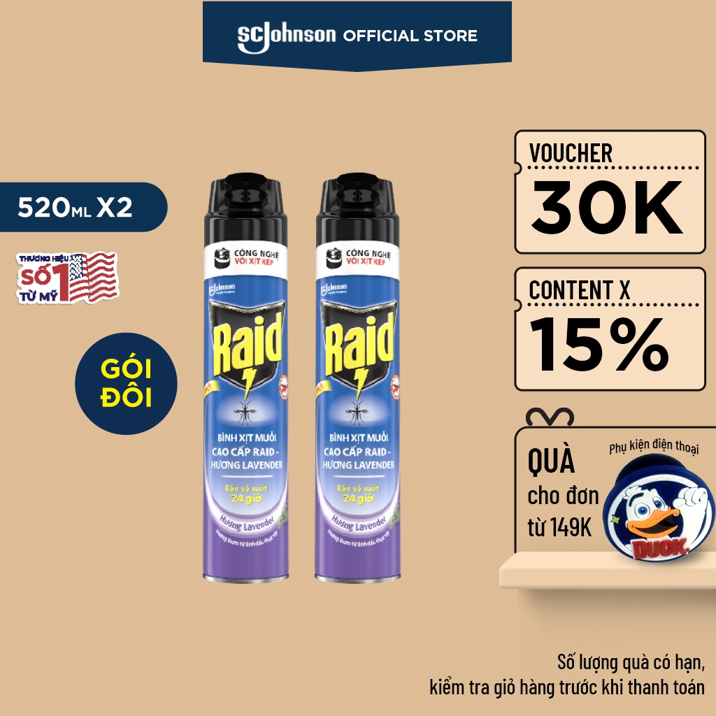 RAID - BỘ 2 CHAI XỊT MUỖI HƯƠNG LAVENDER 520ML x 2 | Shopee Việt Nam