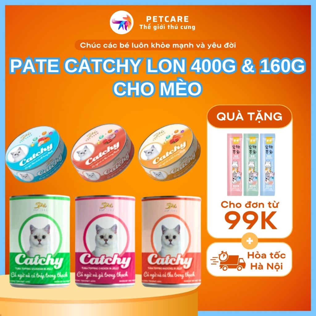 Pate Catchy Lon 400g và 160g cho mèo con mèo lớn pate cho mèo PetcareHN | Shopee Việt Nam