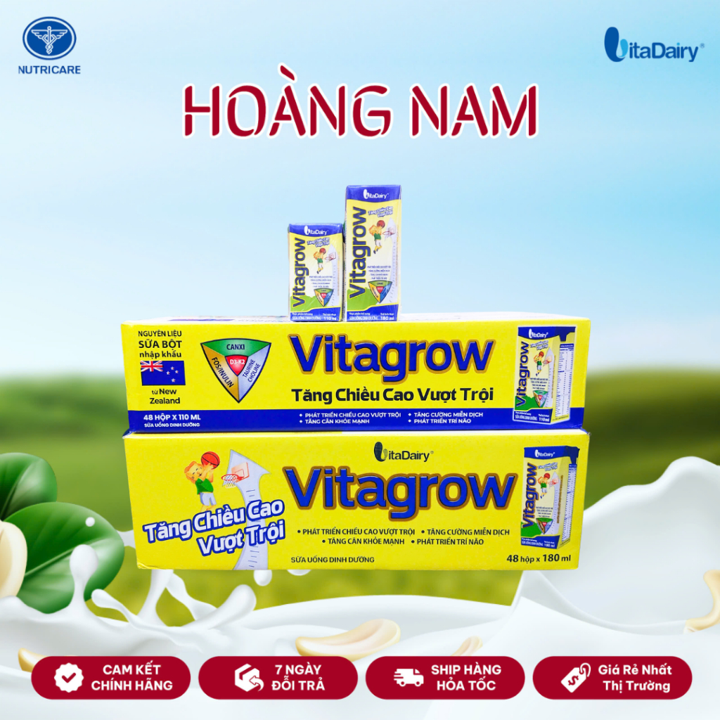 Sữa pha sẵn Vitagrow (110, 180ml) thùng 48 hộp chính hãng Vitadairy ...