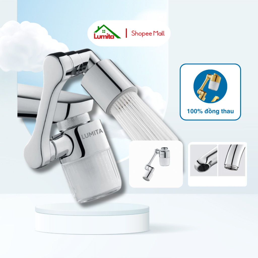 Đầu vòi xit tăng áp, đầu nối vòi nước LUMITA xoay 1080 độ - có bộ lọc 2 ...
